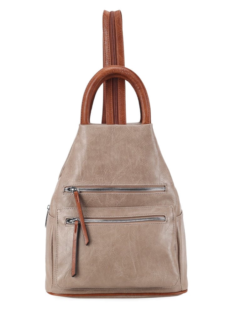 Faux Vegan Leather Triangular Backpack/Rucksack with Double Front Pock – luscious scarves