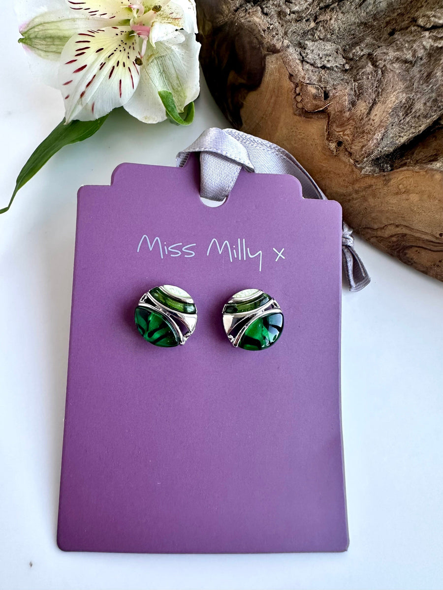 Miss Milly Green Animal Print and Silver Earrings FE679 – luscious scarves