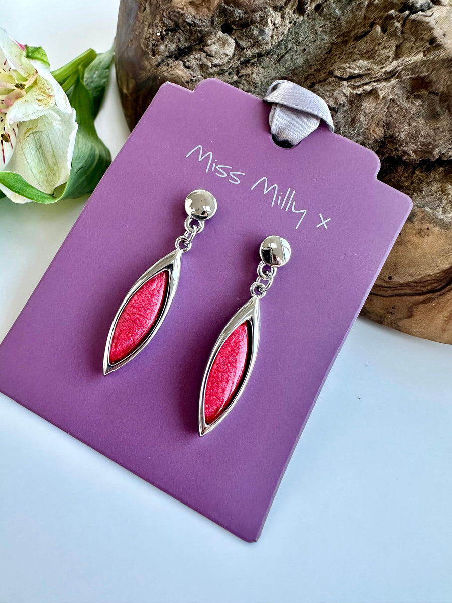Miss Milly Iridescent Bright Coral Resin Drop Earrings FE551 – luscious ...