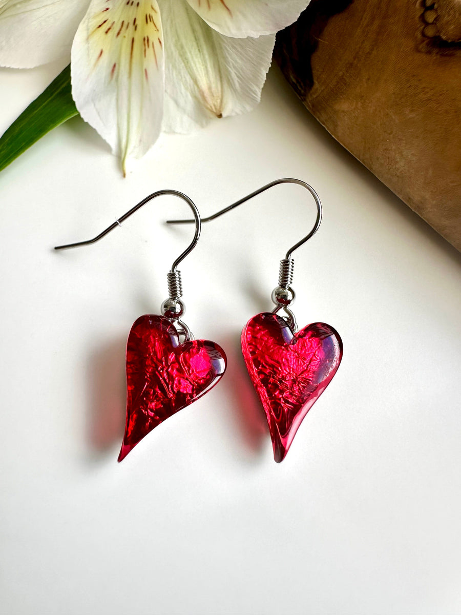 Miss Milly Rich Red Heart Earrings , FE211 – luscious scarves