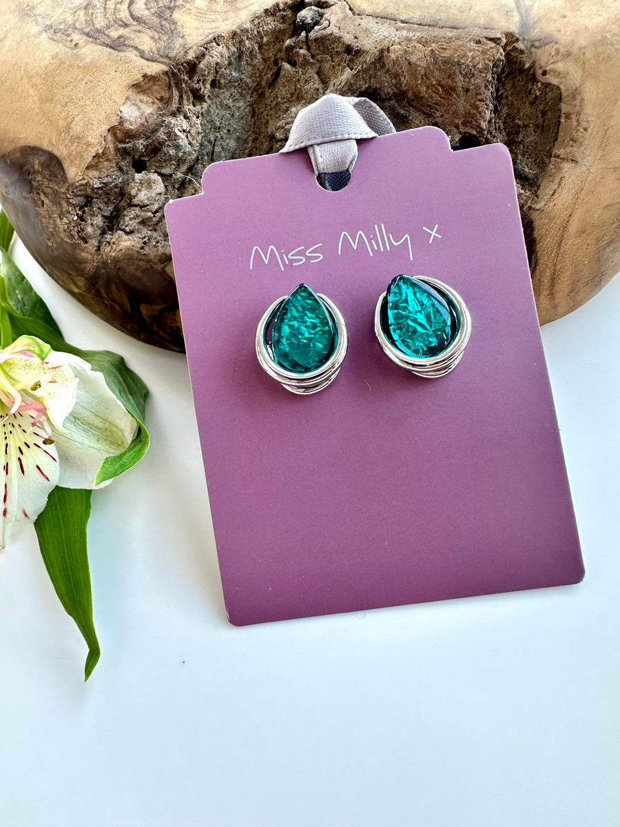 Miss Milly Turquoise Teal and Silver Tear Drop Earrings FE681 ...