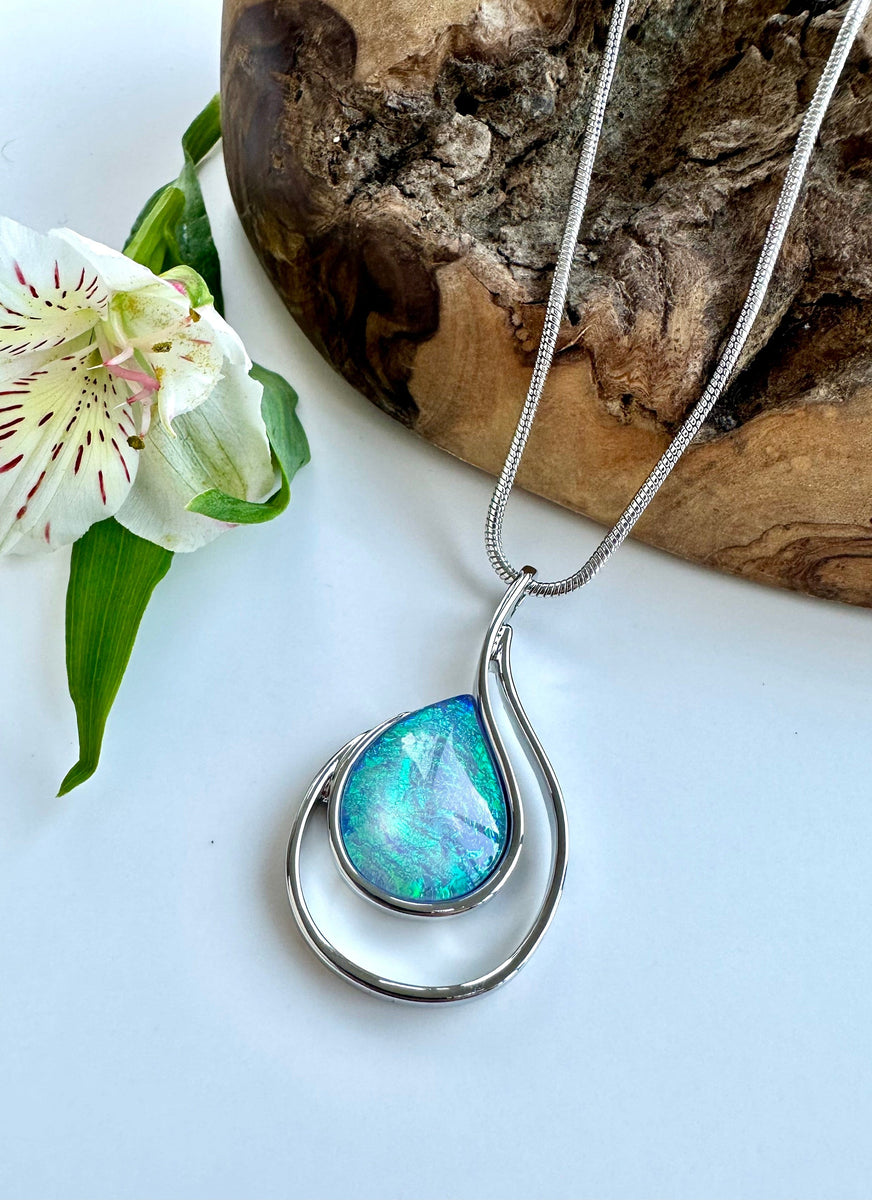 Miss Milly Pale Blue and Lavender Iridescent Foil Tear Drop Necklace F ...