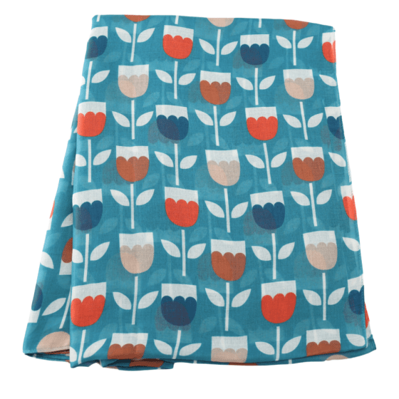 Ladies Bold Tulip Flowers Scarf, Teal, Orange and Blue – luscious scarves