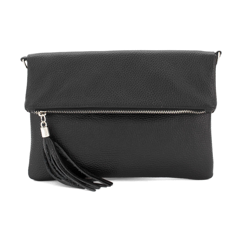 Italian Leather Fold Over Clutch Bag with Tassel, Available in 17 Colo ...