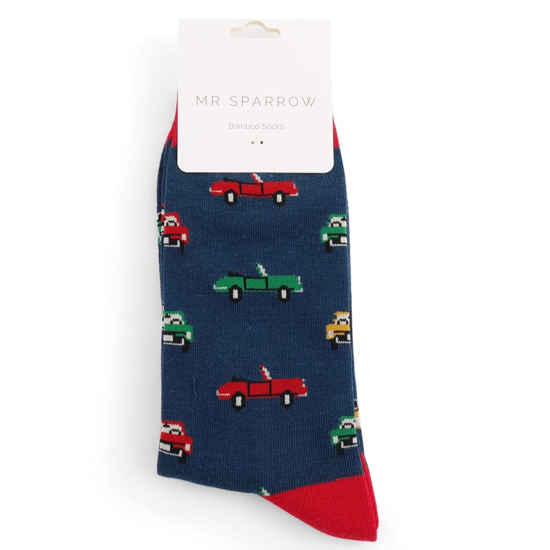 Men's Bamboo Socks , Mr Sparrow Classic Cars , Navy – luscious scarves