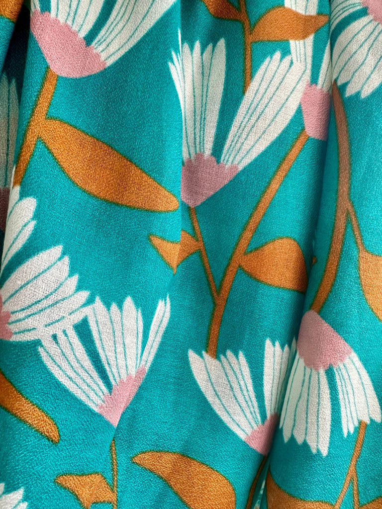 Red Cuckoo Trailing Flowers Design Scarf , Turquoise , Pink , White an ...